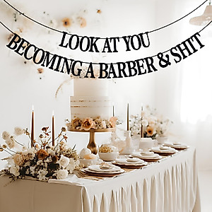 Jenrtvis Congrats Barber, Look at You Becoming a Barber & Shit Banner, Future Hair Stylist, Future Barber Banner, Cosmetology School Graduation Party Decoration Supplies Black Glitter