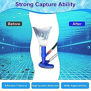 Upgraded Pool Vacuum for Above Ground Pools with Unique Lock Catch Design,Brushes & Leaf Bag,Portable Pool Vacuum Jet Handheld Pool Leaf Vacuum,Attaches to Garden Hose for Pool Spas Ponds