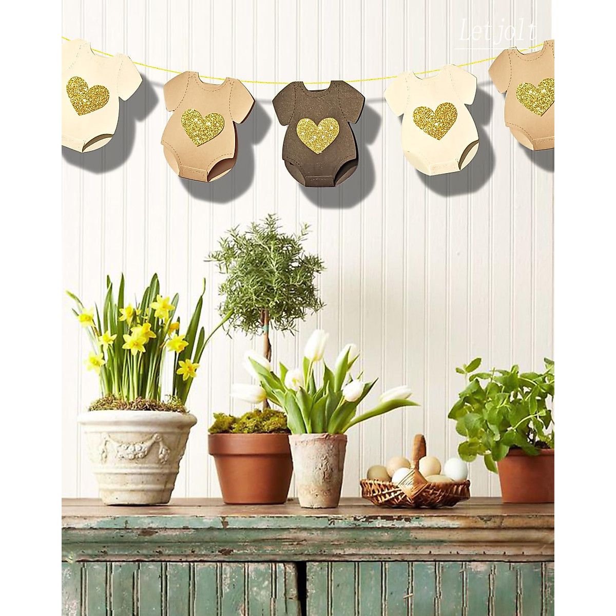 Brown Baby Shower Paper Garland Short-Sleeve Bodysuits Clothesline Garland Gender Reveal Birthday Banner Baby Outfit Paper Decorations 9 pcs