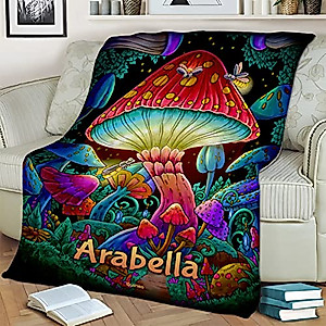 TRIENCY Mushroom Blanket Personalized Blankets for Adults Kids Mushrooms Fleece Or Sherpa Throws 60x80 50x60 Custom Name Birthday Baby Shower Christmas Customized Gifts Bedding Couch Decor