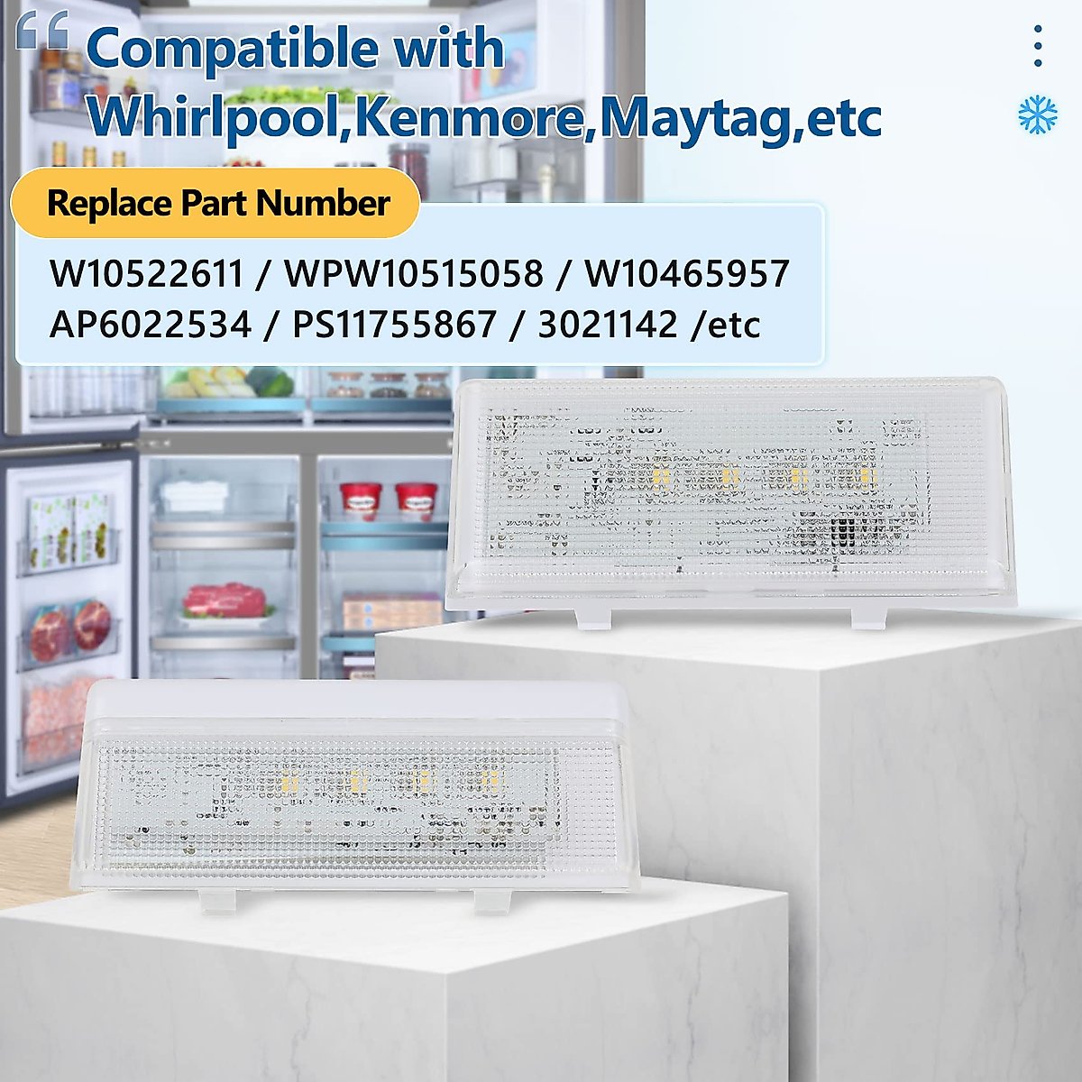 Lapert New W10515058 W10515057 for whirlpool refrigerator light,WPW10515058 kit,w10515058 w10515057 2pcs,w10515058 and w10515057 refrigerators,w10515058 whirlpool refrigerator light