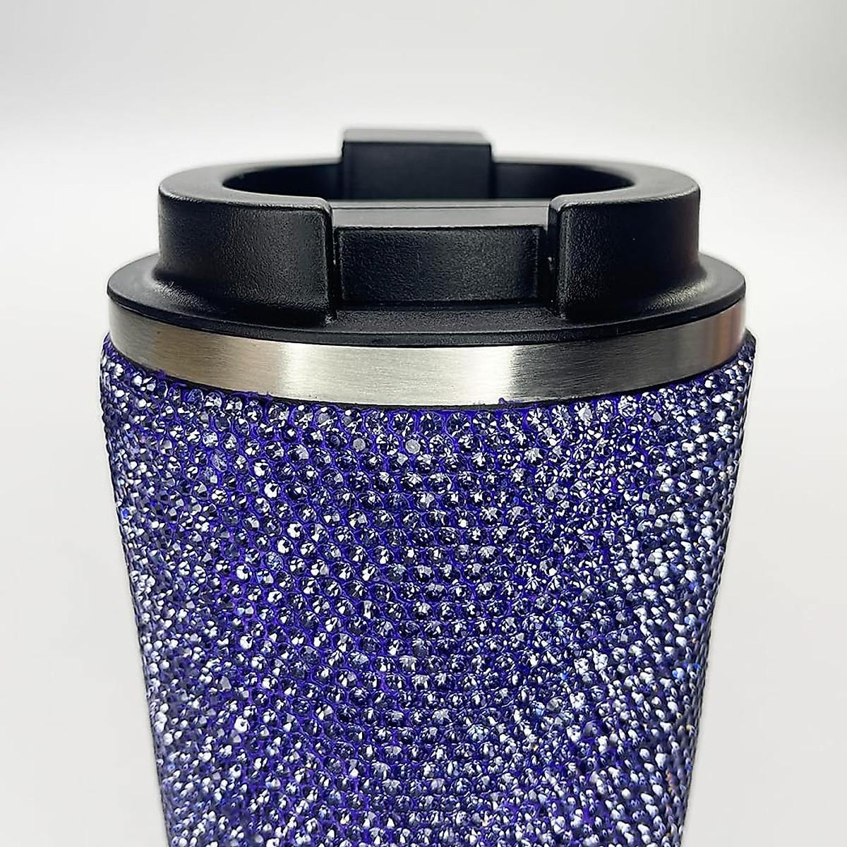 Cupcupmore 12 oz Bling Purple Rhinestone Stainless Steel Coffee Tumbler,Shiny Travel Insulated Coffee Mug with Lid, Reusable Spill Proof Coffee Cup,Portable Thermal Mug for Hot and Cold
