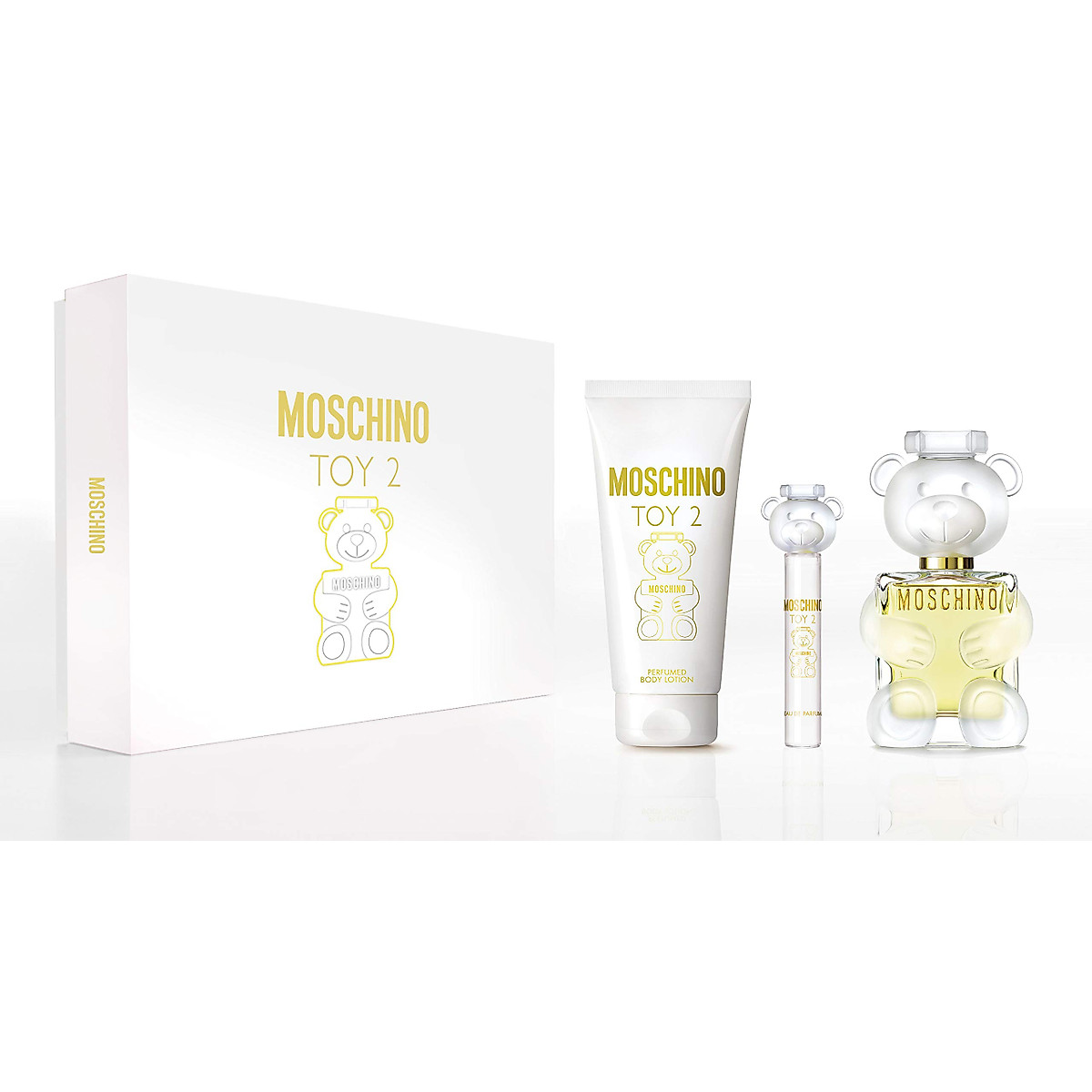 MOSCHINO Toy 2 For Women 3 Piece Set (3.4 Ounce Eau De Parfume Spray + 5.0 Perfumed Body Lotion + 0.33 Ounce Travel Spray), Multicolor(Pack of 3)
