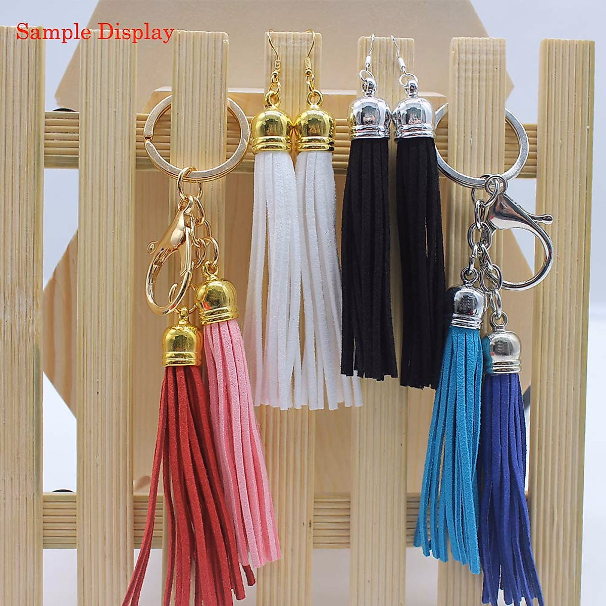 PAMIR TONG 100pcs Faux Suede Leather Bulk Sets Tassels for Decorations, Key Chain, Earring, Cellphone Straps,Jewelry Accessories,DIY Craft (Silver, Keychain)