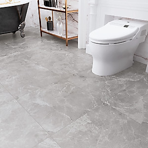 WESTICK Grey Marble Vinyl Flooring Peel and Stick Floor Tile Thick Waterproof Marble Flooring Tiles Removable Waterproof Vinyl Tile for Floor Kitchen Bedroom Bathroom Living Room 5 PCS 12 x 12 in