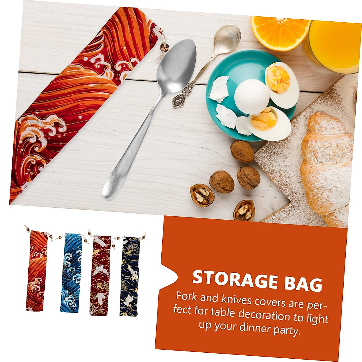 Cabilock 4pcs Drawstring Bag Pocket Wallet Straw Purse Folding Bracket Straw Carrying Bag Silk Drawstring Bag Utensil Holder Cutlery Bags Tableware Bag Japanese Style Tableware Bag Fabric