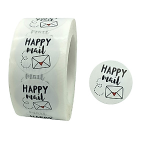 Thank You Stickers, Happy Mail - 1 inch Round, 500 Stickers Per Roll (WHT-04)