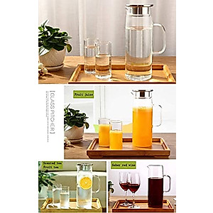 Glass Pitcher with Lid, 34 Oz Heat Resistant Glass Water Carafe with Handle for Fridge, Small Pitcher for Iced Tea, Milk, Hot and Cold Beverage, Glass Juice Jug 1000ML/34oz