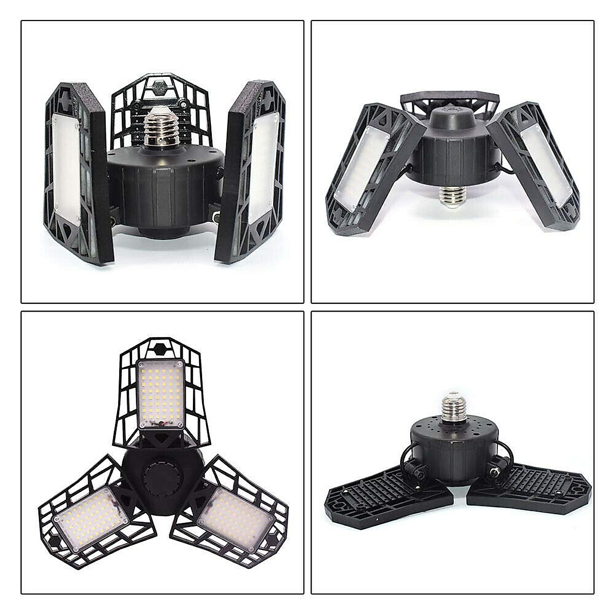 KONPWAY Deformable LED Garage Light - 6000 Lumen 6500K Daylight 60W, Three Leaf Garage Organization Ceiling Lighting