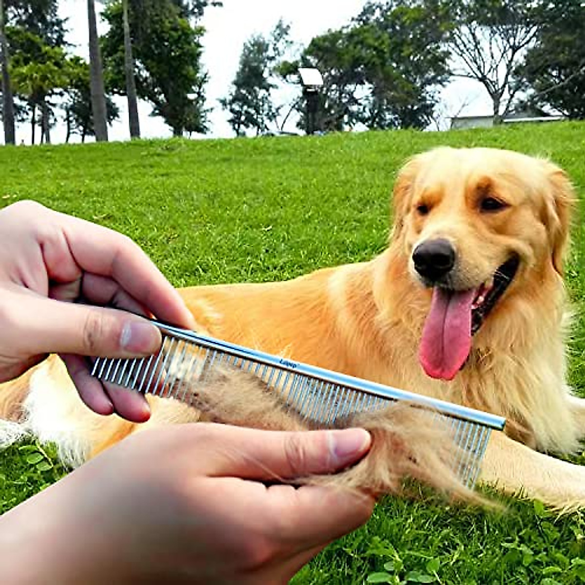Pet steel comb grooming comb, double-sided stainless steel dog comb, available in 2 different sizes, Lilpep is used for cleaning and massage, grooming, removing tangles, suitable for pet cats and dogs