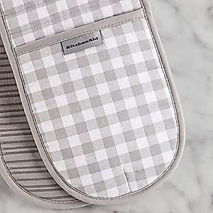 KitchenAid Gingham Casserole Mitt Single Pack, Matte Grey, 35"x7.5"