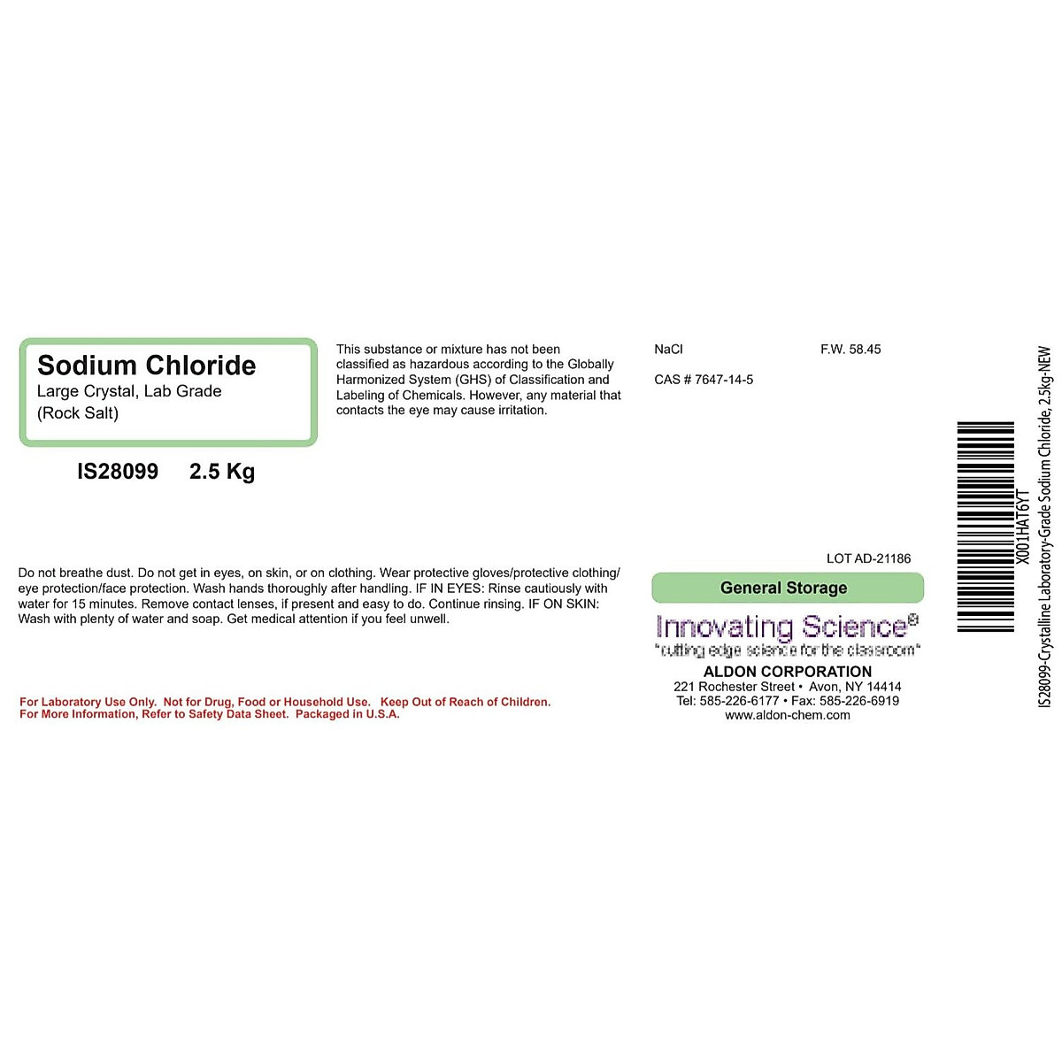 ALDON Innovating Science Crystalline Laboratory-Grade Sodium Chloride, 2.5kg - The Curated Chemical Collection