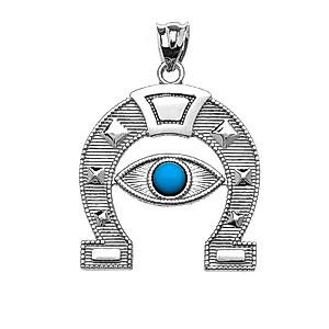 Elegant Sterling Silver Evil Eye Protection Horse Shoe Good luck Pendant