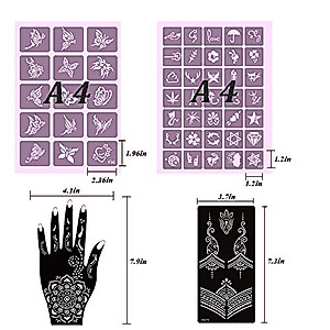Xmasir Henna Tattoo Stencils Kit Pack of 22 Sheets, Temporary Tattoo Templates Indian Arabian Tattoo Sticker for Hands Body Art