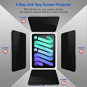 ProCase for iPad Mini 7th(A17 Pro) 2024 / Mini 6th Generation 8.3" 2021 4-Way Privacy Screen Protector, 360 Degree Anti-Spy Tempered Glass Film Guard for iPad Mini 7 6 8.3 Inch