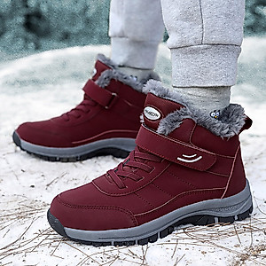 GWTAECH Men Hiking Boot Warm Ankle Booties Non-Slip Winter Shoes Snow Footwear for Male Waterproof Hiking Boots for Men Climbing Shoe（9.5,A3-Red