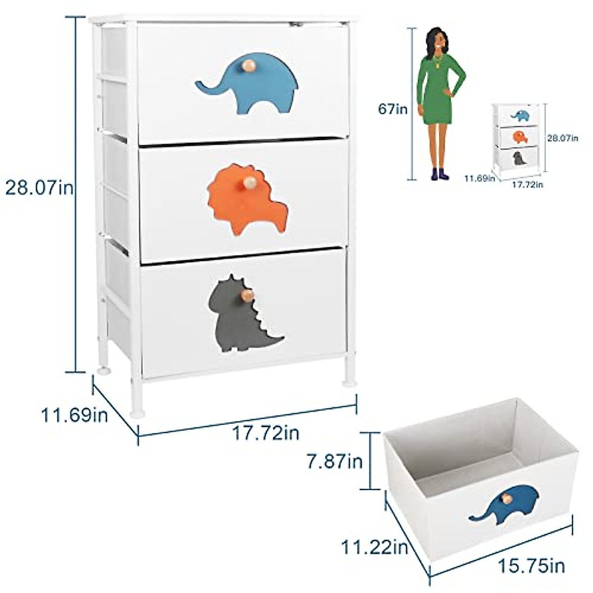 FRAPOW Kids Dresser with 3 Drawers, Baby Child Boys Girls Storage Organizer Dresser with Wood Top Metal Frame for Living Room Bedroom Hallway