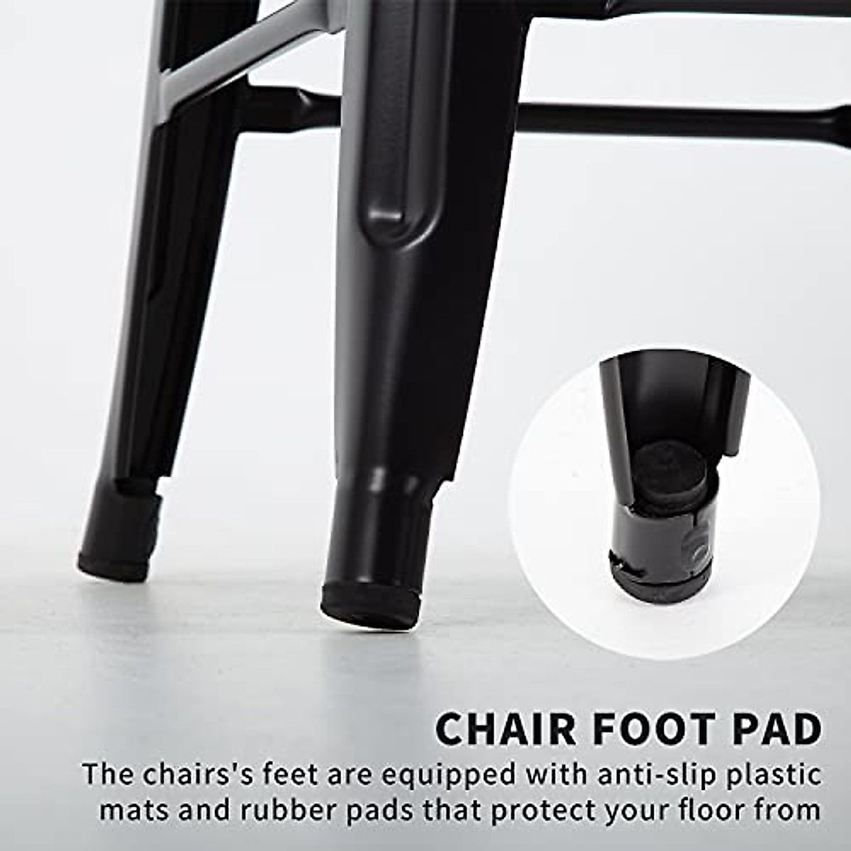 HCY Metal Dining Chairs Metal Bar Stools Kitchen Chairs 24 Inches Patio Chairs Set of 4 Stackable Chair for Indoor Outdoor (Black)