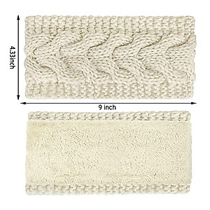 2 Pieces Womens Ear Warmer Headband Cable Knit Winter Headbands Fleece Lined Ear Warmers Stocking Stuffers Gifts,B-Black,Beige