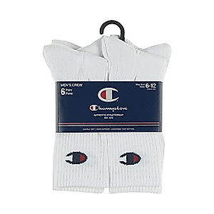 Champion mens Double Dry Moisture Wicking Logo 6 Or 12 Pack Crew Casual Sock, White Ankle C (6 Pack), US