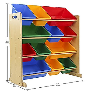 Humble Crew, Natural/Primary Kids' Toy Storage Organizer with 12 Plastic Bins, 34*35*15.5inch