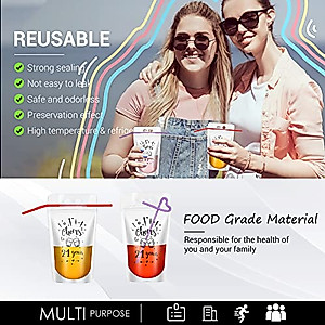 24 Sets Drink Pouches with Straws Cheer to 21 Years Reclosable Plastic Juice Pouches Translucent Drink Bags Hand Held Disposable Beverage Bags for Adults Drinks Beverage Liquor Party Favors, 17 oz