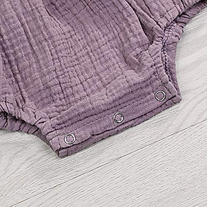 KCSLLCA Baby Girls Sleeveless Romper Set Solid Color Sling Backless Jumpsuit Outfits with Headband (Purple, 0-3 Months)