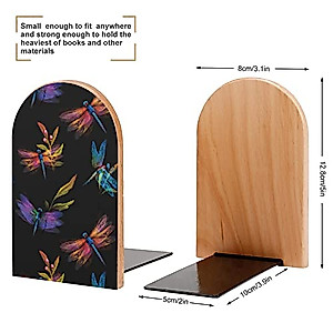 Book Ends,bookends for Shelves, Dragonflies and Flowers Leaves Metal Base Bookends to Hold Books Heavy Duty Wood Bookends for Heavy Books Office Desk DVD 3x5 Inch 1pair /2 Pieces