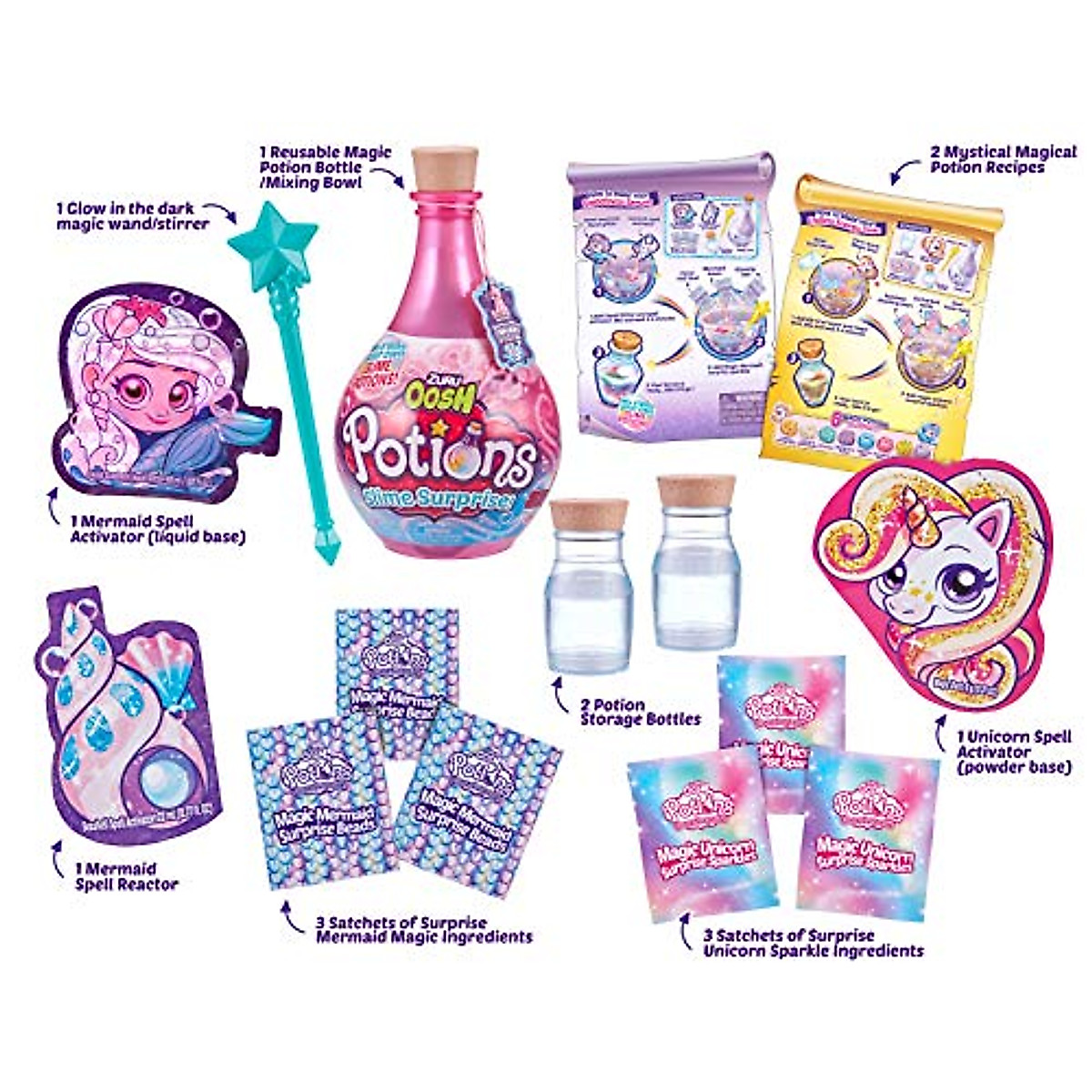 Oosh Potions Slime Surprise (Pink) by ZURU DIY Slime Kit with Sparkles, Beads, Glittler, Stress Relief, Party Favors, Magical Fluffy Putty Slime for Kids and Girls Ages 6+