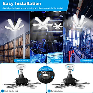 DAJOUJS LED Garage Lights 6 Pack Garage Light 250W Super Bright Deformable LED Garage Ceiling Light with 6 Adjustable Panels Led Lights for Garage Attic Barn Basement