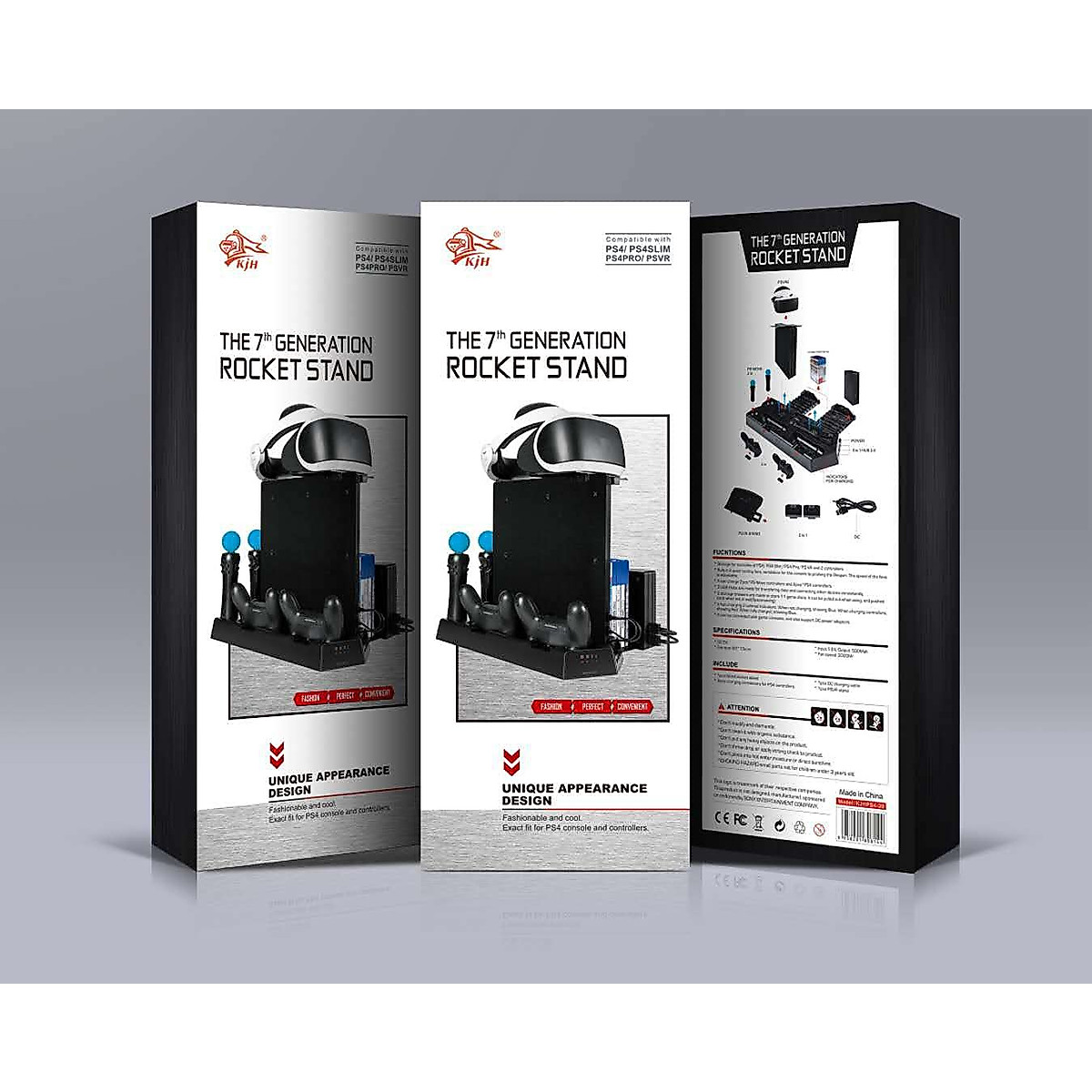 3 in 1 Multi Charging Stand with 2 Cooling Fans for PlayStation PRO/Slim/PS VR, Controller Docking Station Charger, 11 Card Slot, Vertical Stand PSVR Headset Bracket