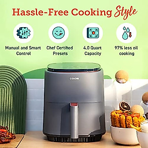 COSORI Air Fryer 4 Qt, 7 Cooking Functions Airfryer, 150+ Recipes on Free App, 97% less fat Freidora de Aire, Dishwasher-safe, Designed for 1-3 People, Lite 4.0-Quart, Smart, Truffle Gray