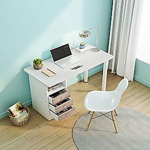 Home Office Workstation Desk, Computer Laptop Desk Study Table with Drawers for Dressing Table, Living Room, Bedroom, Study, Etc (White)