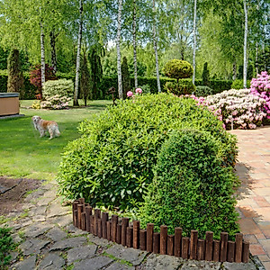 Worth Garden Log Rolls Wooden Short Fence Border - 6.5 in. H x 47 in. L Burnt Wood Finish Outdoor Garden Lawn Landscape Edging Flexible Decorative Heavy-Duty Tree Fence Border - Yard Maintenance