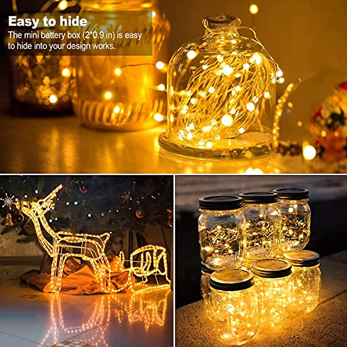 YOEEN 20 Pack Fairy Lights Battery Operated 3.3ft 20 LED Mini String Lights Copper Wire Firefly Starry Lights for Mason Jars Wedding Centerpieces Party Christmas Decor, Warm White