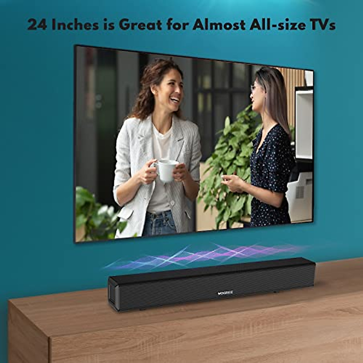 wogree 2.1ch Soundbar with Built-in Subwoofer, 80W 24 Inch Compact Small Sound Bars for TVs, Home Audio TV Speakers Support Bluetooth, TV-ARC, Optical, AUX, Line-in, and USB Input