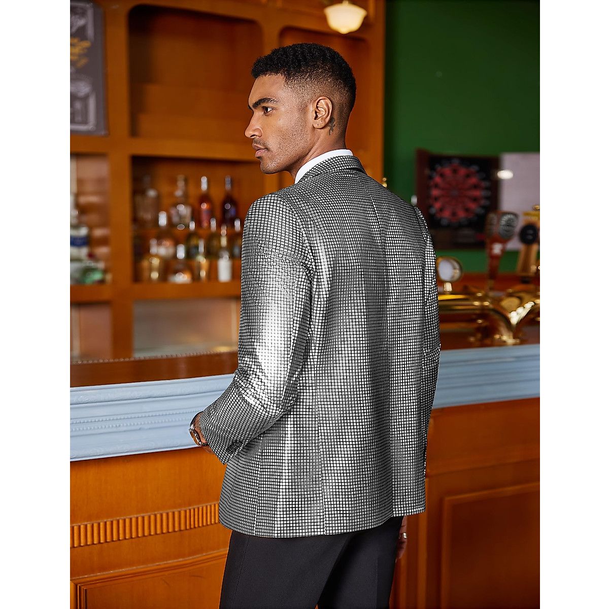 COOFANDY Mens Metallic Jacket Big and Tall Casual Blazer Silver 70s Disco Party Prom Sport Coat