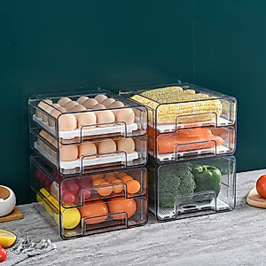 Qielie Food Storage Containers Pantry Organizer with Lids, Removable Drain Tray Fruit Vegetables Storage Rack Clear Fridge Storage Stackable Meal Fresh Keeper Bins