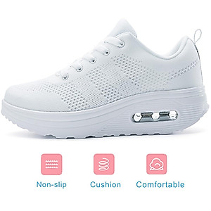 RUIDENG Rocker Bottom Shoes for Women Comfy | White Platform Sneakers Everyday Wear | 2 Inch Thick Sole with Air Cushion Size 6.5