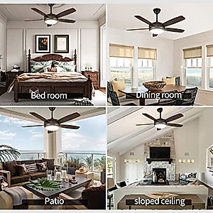 Surtime Black Ceiling Fans With Lights Remote Control, Modern Low Profile Ceiling Fan For Indoor Outdoor, 48In Ceiling Fan 5 Blades
