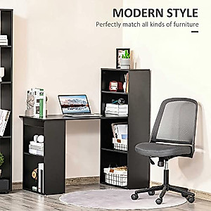 HOMCOM Modern Home Office Desk with 6-Tier Storage Shelves, 47" Writing Table with Bookshelf, Black