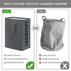 CHICVITA Large Laundry Basket Tall Hampers with Extended Handles, Collapsible Cloth Bins in the Dorm and Family, Foldable Laundry Hampers for Clothes Toys, Towel, 2-Pack 75L, Grey Bin