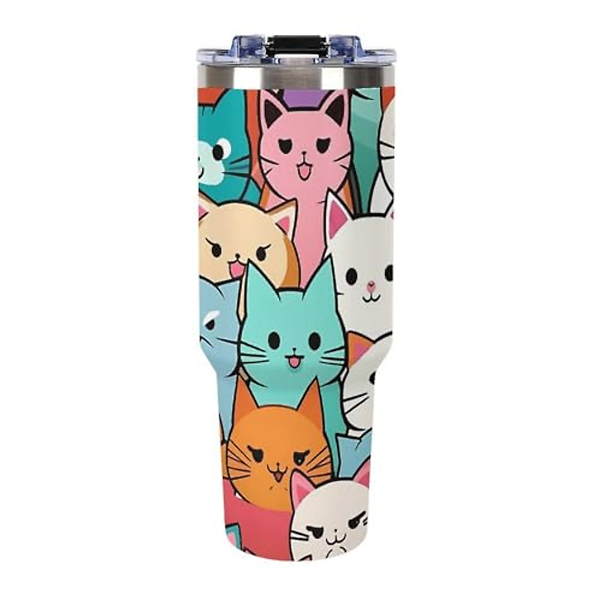 Cats Pattern 40 Oz Stainless Steel Cup Travel Tumbler with Handle and Straw Lightweight Coffee Mug for Home Office