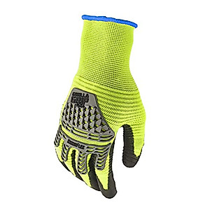 Gorilla Grip Max RhinoFlex High Vis Work Gloves with Impact and Abrasion Protection, Large