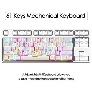 abucow Mechanical Keyboard Wired 60% Gaming Keyboard with 18 Style Colorful RGB Backlit Custom 63 Swappable keycaps (White&RGB)