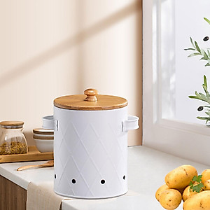 Bothyi Rustic/Farmhouse Potato Storage Canister, White Medium, Food Storage Container, Single, Ventilated & Portable, Rectangular Flip Top, 22.5cm x 22.5cm x 19.5cm