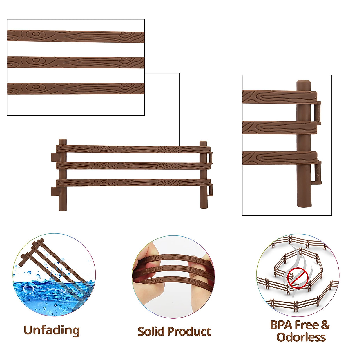 Toymany 24PCS Plastic Corral Fencing Playset Accessories for Farm Animals Figurines, Cake Toppers - Educational Gift for Kids and Toddlers