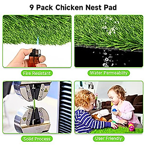 Vivnoon Chicken Nesting Box Pads, 9 Pack 12"x12" Artificial Grass Rug Synthetic Turf Mat for Chicken Coop Laying Box Grass Pads Pet Lawn Pads…