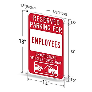 SmartSign Reserved Parking For Employees Sign - 2 Pack, Unauthorized Vehicles Towed Sign, 18 x 12 inch, 2mm Thick Aluminum Composite, Red and White, Made in USA