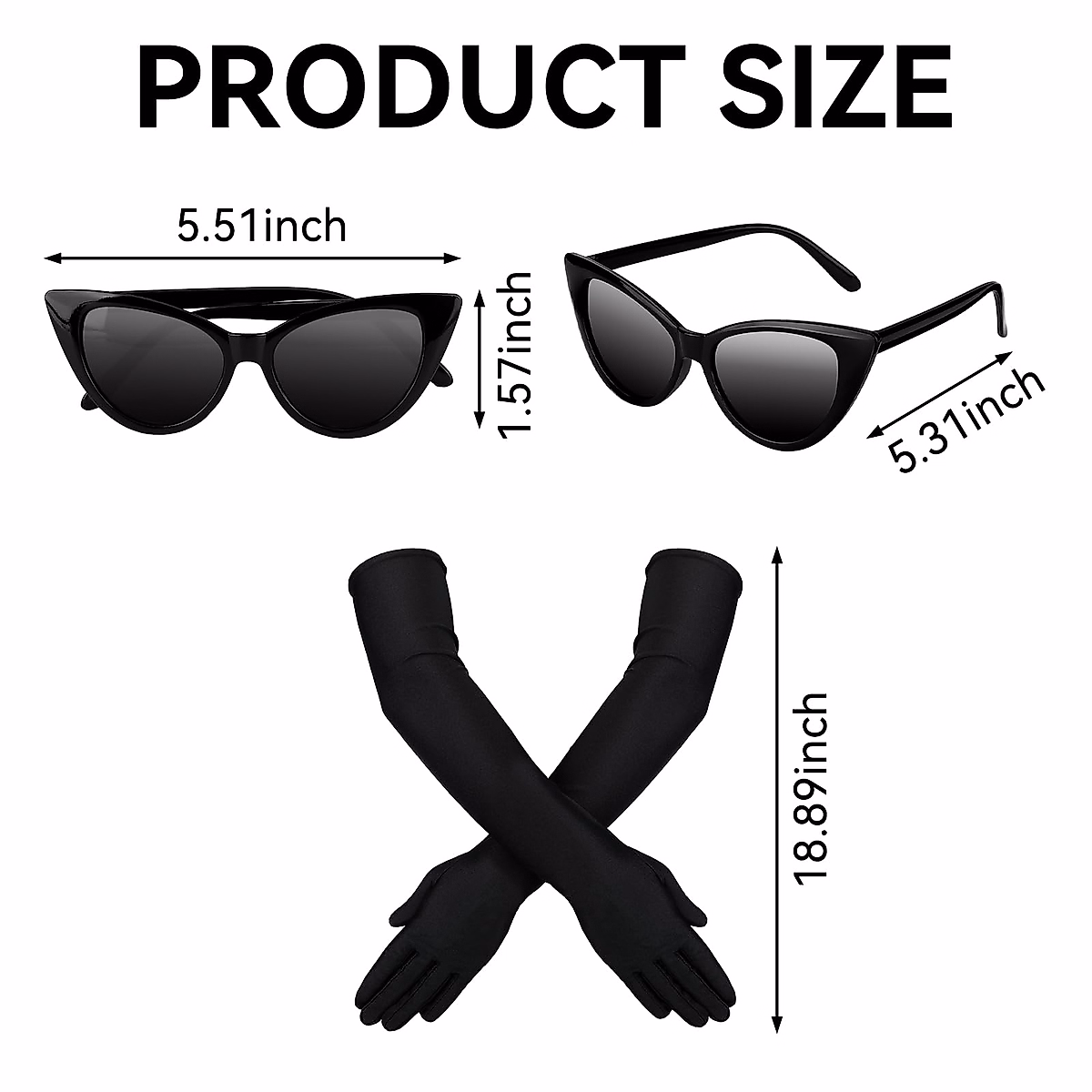 Hoosige 7 Pcs 1920s Flapper Costume Accessory for Women Vintage 1950s Accessory Faux Fur Shawl with Sunglasses Pearl Strand Necklace Tiara Long Black Gloves for Halloween Cosplay Costume